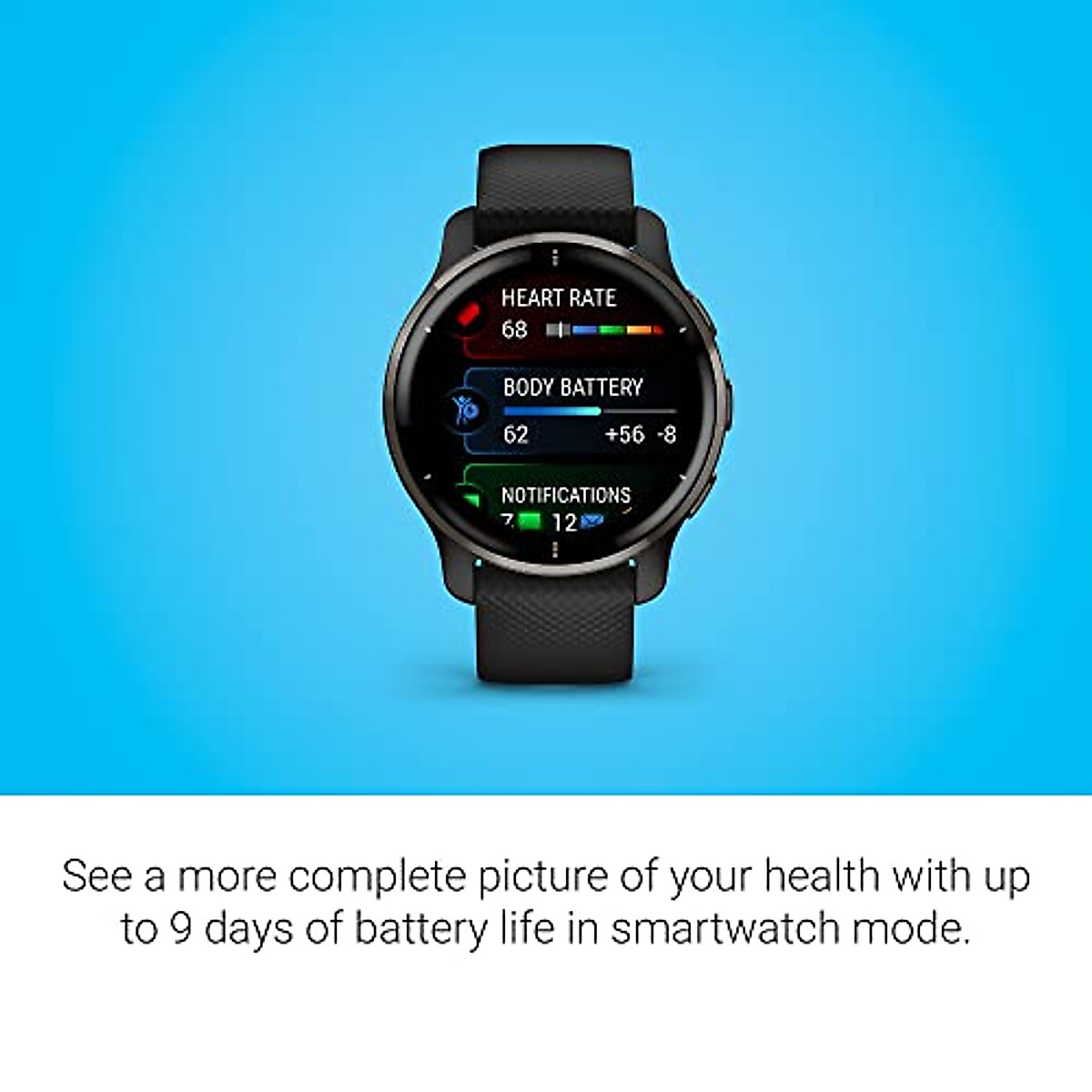 Garmin 010-02496-01 Venu 2 Plus, GPS Smartwatch with Call and Text, Advanced Health Monitoring and Fitness Features, Slate with Black Band