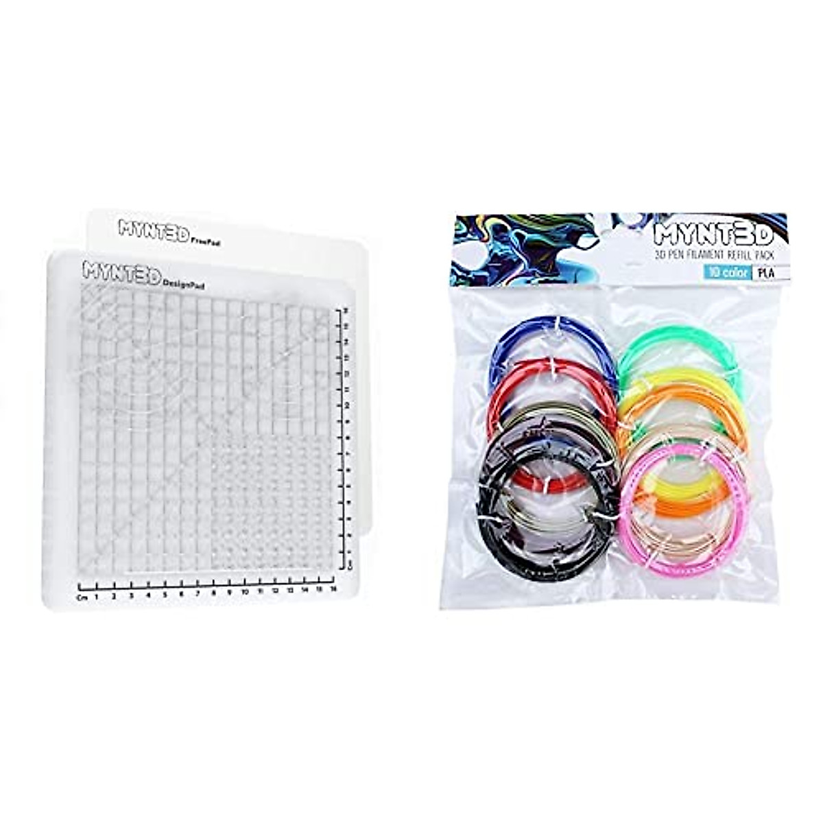MYNT3D 3D Pen Mat Kit, DesignPad + FreePad & PLA 3D Pen Filament Refill Pack (10 Color, 3m Each)