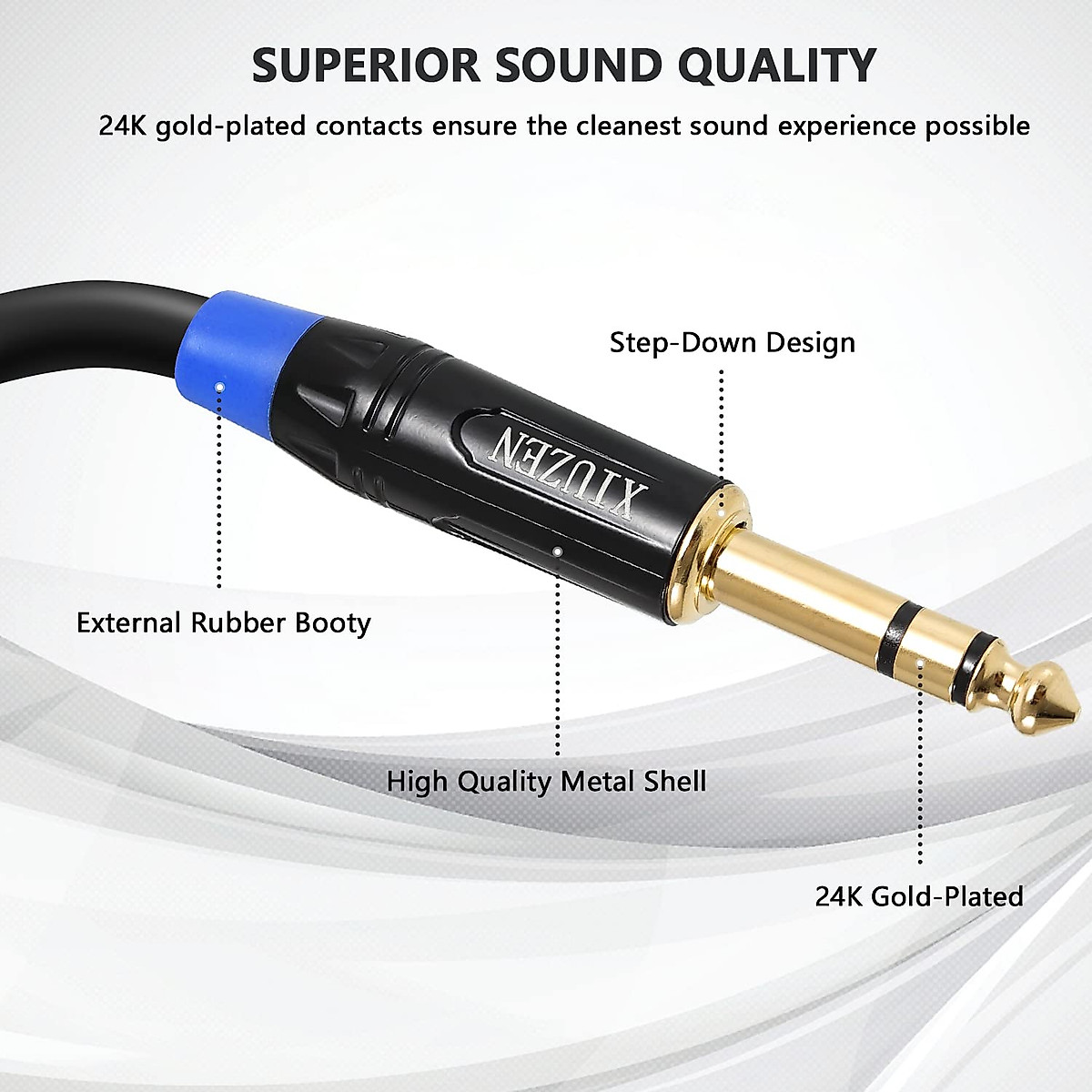 XIUZEN 1/4 inch TRS Stereo Cable, Balanced Quarter-inch(6.35mm) TRS to 1/4" 6.35mm TRS Male to Male Jack Bidirectional Audio Path Cable -3 Feet