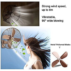 USGitke Wall-Mounted Fan with Remote Control 16 Inch/18 Inch Low Noise Three-Speed Adjustable Retro Fan (Color : Bronze, Size : 18In(50 X 55 * 30cm))