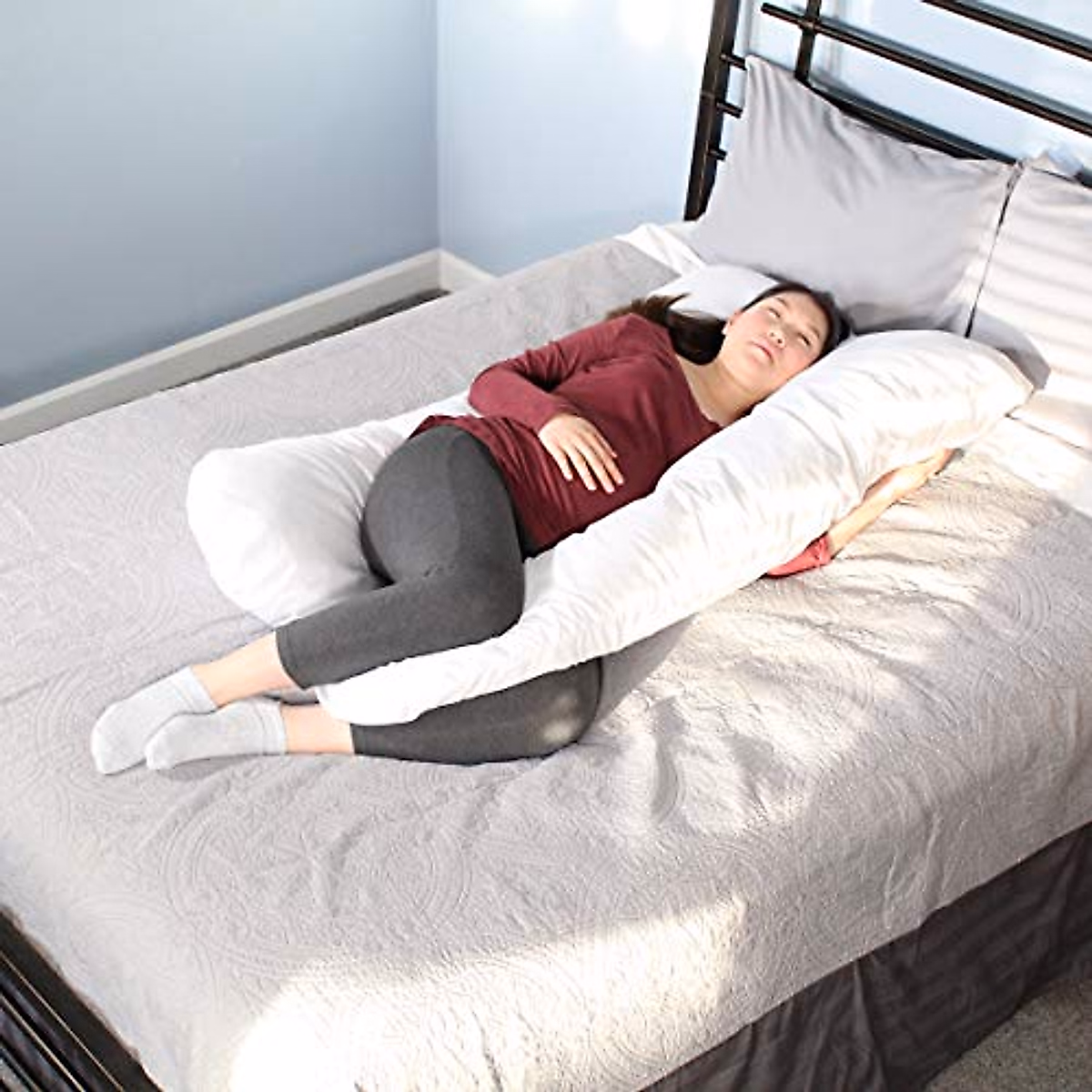 Contours Soulmate Cooling Pregnancy Body Pillow for Adults with Moisture Wicking U-Shaped Design for Side Sleeping, Maternity and Breastfeeding Support, Lounger for Back, Hip, Leg & Belly Pain - White