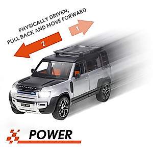 1/24 Diecast Model Car Pullback Vehicle Toy Collection for Land Rover New Defender 110, Kids Gift, with Sound and Light