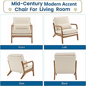 pazezog Accent Chair for Living Room, Mid-Century Modern Upholstered Armchair with Pillow,Reading Arm Chair,Comfy Accent Chair for Bedroom