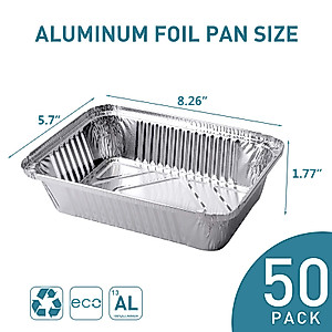 XIAFEI 2LB Takeout Foil Pans with Lids(50 Pack), Recyclable Food Storage,Disposable Aluminum Foil for Catering Party Meal Prep Freezer Drip Pans BBQ Potluck Holidays- 8.26" x 5.7" x 1.77"