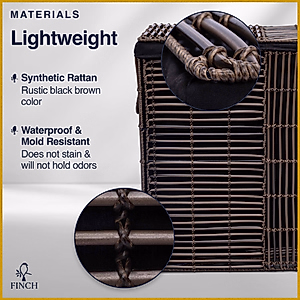 Finch Double Laundry Hamper with Lid & Handles, Foldable, 2 Divided Section (XXL) Clothes Hamper, Removable Washable Liner Bags, Steel Frame & Woven Poly Rattan, Sturdy Laundry Basket, Dark Brown