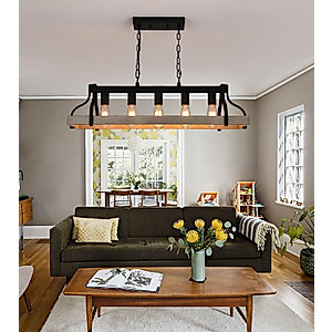 MEIXISUE Chandeliers for Dining Room Kitchen Island Lighting Fixtures Farmhouse Industrial 5-Lights Linear White Birch and Black Metal Finish Chandelier for Living Room UL Listed