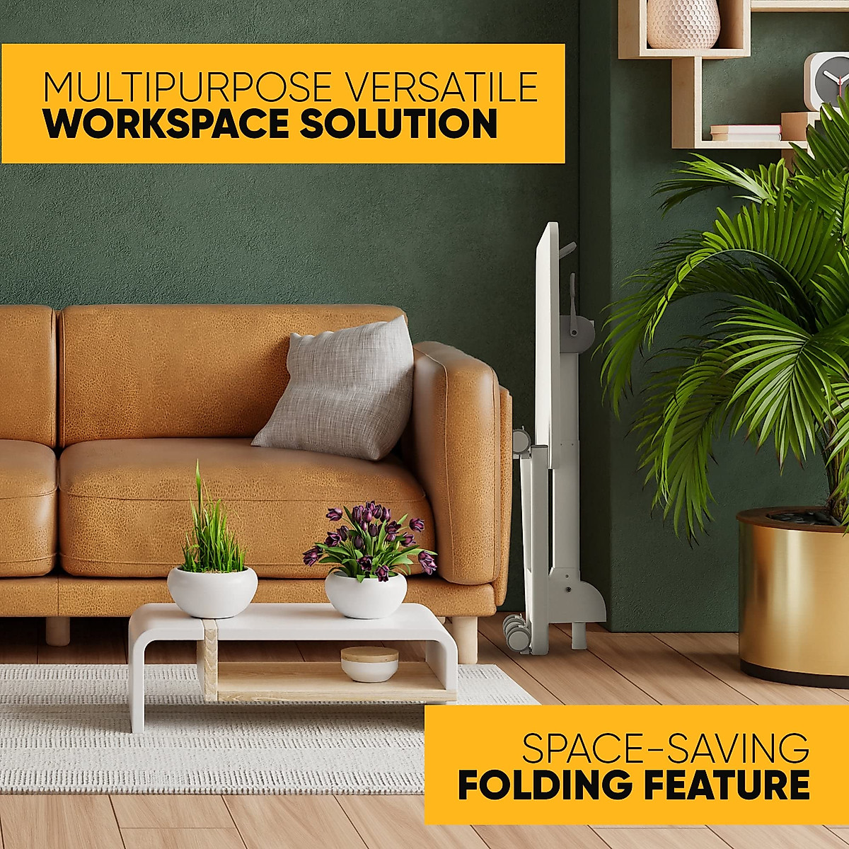 Folding Standing Desk Adjustable Height - Mobile Rolling Laptop Stand Pneumatic Height Adjustable - Foldable Computer Desk Workstation - Portable Mini Standing Desk for Small Office Space