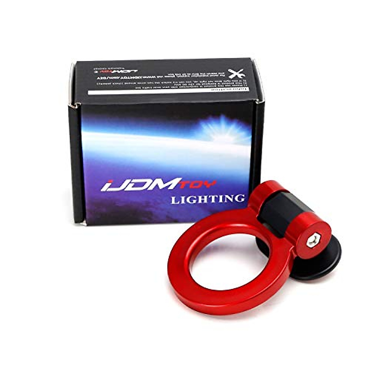 iJDMTOY Red Universal Ring Track Racing Style Tow Hook Aesthetic Decoration Kit Compatible With Any Car SUV Truck (Not Functional, Decorative Purpose ONLY)