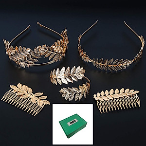 YallFF Greek Roman Laurel Leaf Bracelet Armband Golden Laurel Leaves Crown Tiara Costume Greek Goddess Headband Hair Comb Bridal Wedding Headpiece Hair Accessories