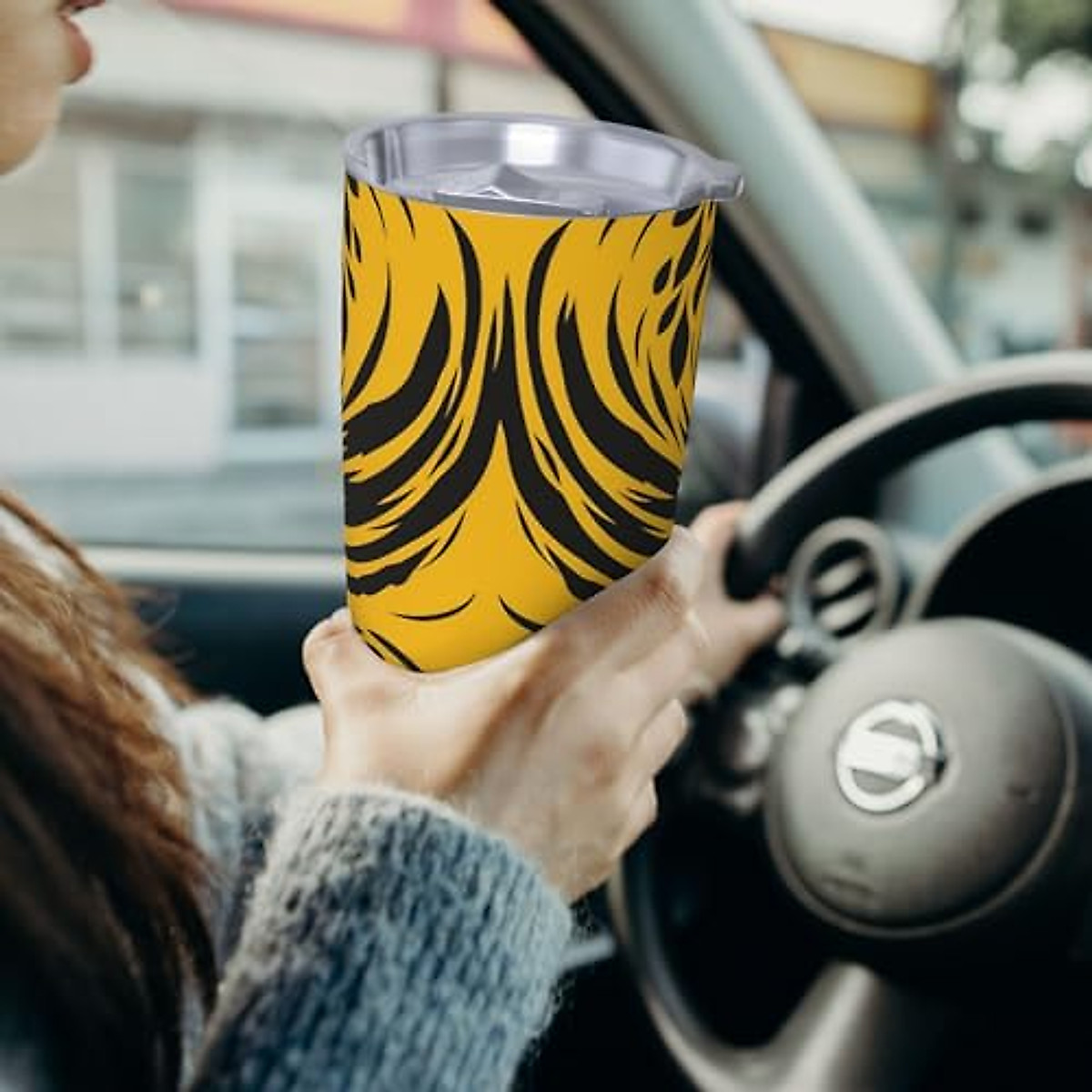 Mustard Yellow and Black Tumbler with Lid and Straw 20oz Stainless Steel Car Cup for Hot and Cold Drinks, Double Wall Insulated Travel Coffee Mug Reusable Drink Thermos Cup Birthday Gifts