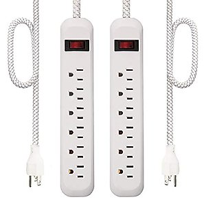 Power Strip Surge Protector CFMASTER 6 Outlets 2ft Long Extension Cord with Braided Fabric, 300 Joules, Wall-Mounted Strip, Overload Protection, for Home, Office (2 Pack)
