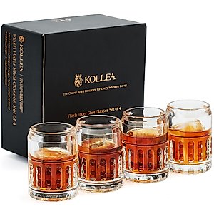 Kollea Set of 4 Shot Glasses, Flash Hider Shaped Shot Glass Set with Heavy Base, Whiskey Shot Cups for Tequila, Vodka, Spirits, Bourbon