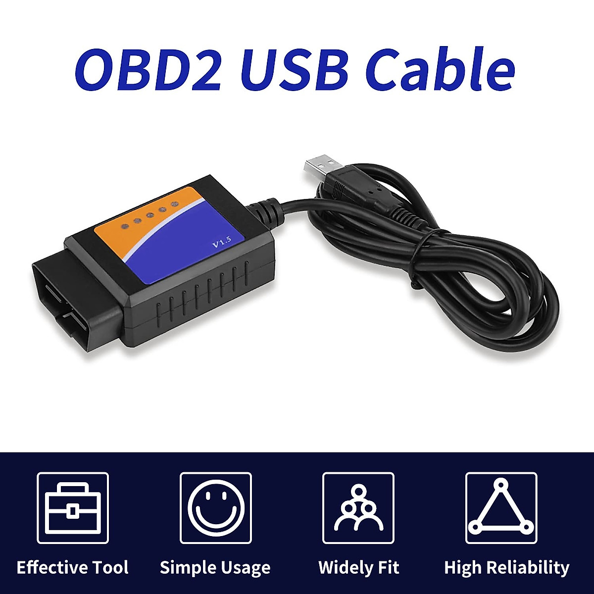 OBD2 Diagnostic Cable Interface Scanner, Keenso OBD2 USB Cable Car USB Connector V1.5