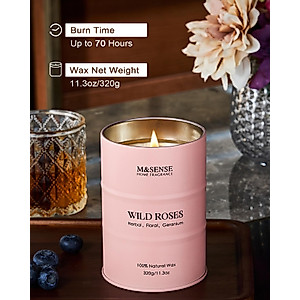 M&SENSE Wild Rose Natural Scented Candle, 70 Hours Long Lasting Soy Candles 11.3oz, Stress Relief Aromatherapy Candles for Women, Romantic Candle Gifts Valentines Day Gifts for Her