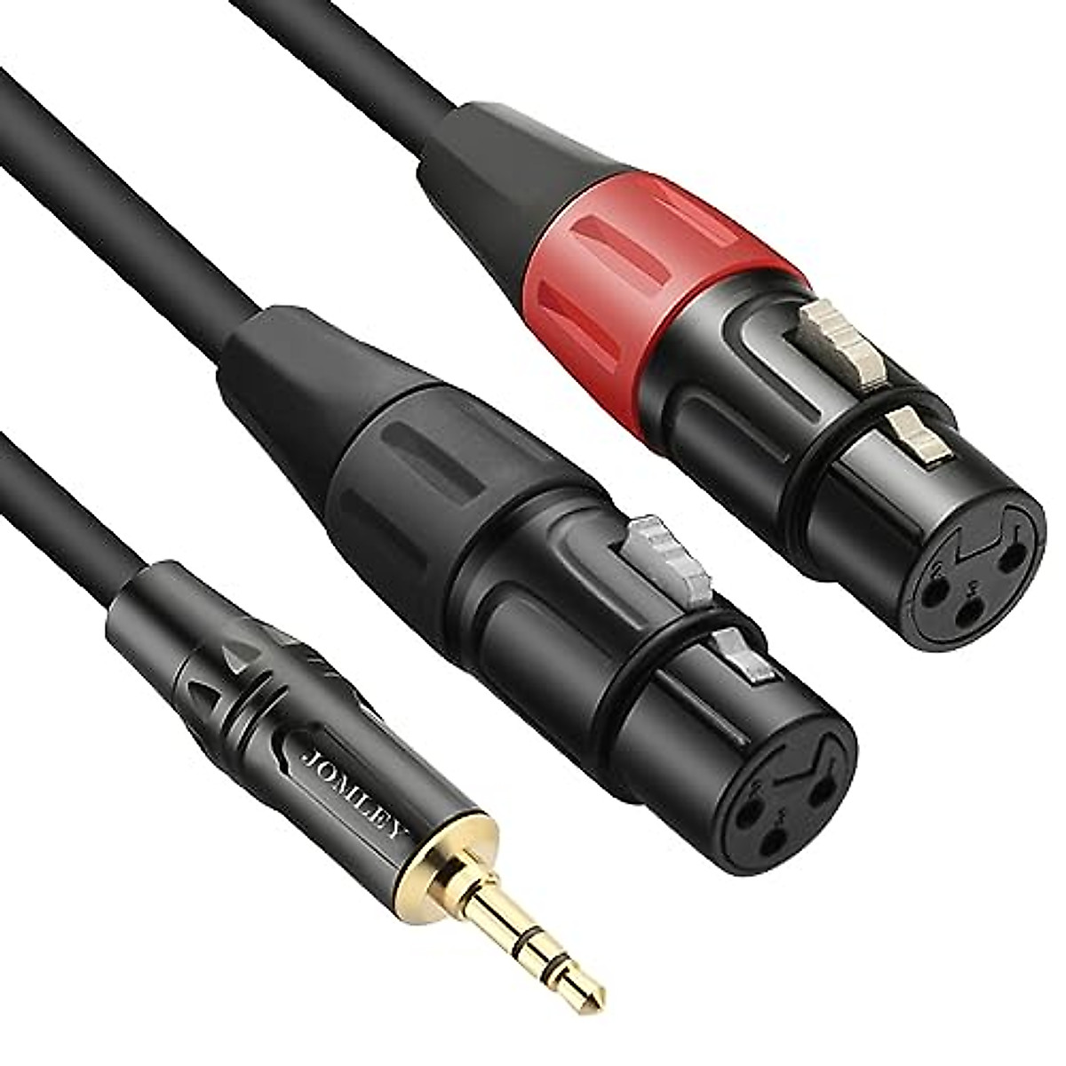 JOMLEY Dual XLR Female to 3.5mm Y-Splitter Cable, Unbalanced XLR Female to 1/8 Inch Mini Jack TRS Stereo Aux Interconnect Audio Mic Breakout Patch Cord - 2 Meter