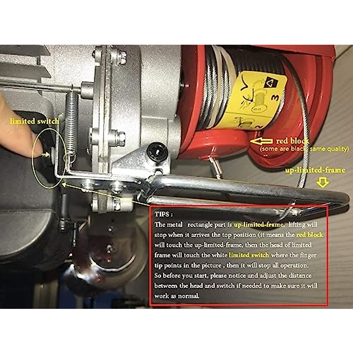 Partsam 440Lbs Lift Electric Hoist Crane Remote Control Power System, 110V Electric Hoist Zinc-Plated Steel Wire Overhead Crane Garage Ceiling Pulley Winch w/Straps (w/Emergency Stop Switch)