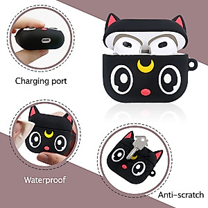 Cute Black Sailor Moon Airpods 3rd generation(2021) Case,7 in 1 Airpods 3 Silicone Accessories Protective Cover, Fashion Fun Cartoon Character Luna Cat Design Airpods 3 Skin for Girls Women Kids Teens