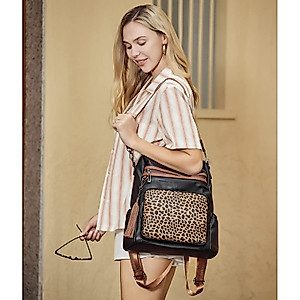 CLUCI Backpack Purse for Women Leather Fashion Travel Designer Large Ladies Shoulder Bags with Tassel Black with Leopard