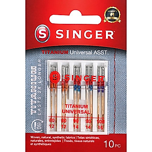 SINGER 04808 Titanium Universal Regular Point Machine Needles Woven Fabric, Sizes 80/11, 90/14, 100/16, 10-Count