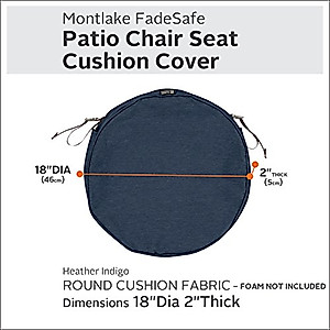 Classic Accessories Montlake FadeSafe Water-Resistant 18 x 2 Inch Round Outdoor Chair Seat Cushion Slip Cover, Patio Furniture Cushion Cover, Heather Indigo Blue, Patio Furniture Cushion Covers