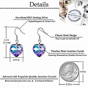 Austrian Crystal Heart Drop Dangle Earrings for Women 925 Sterling Silver Hook Hypoallergenic Earring (Vitrail Light)