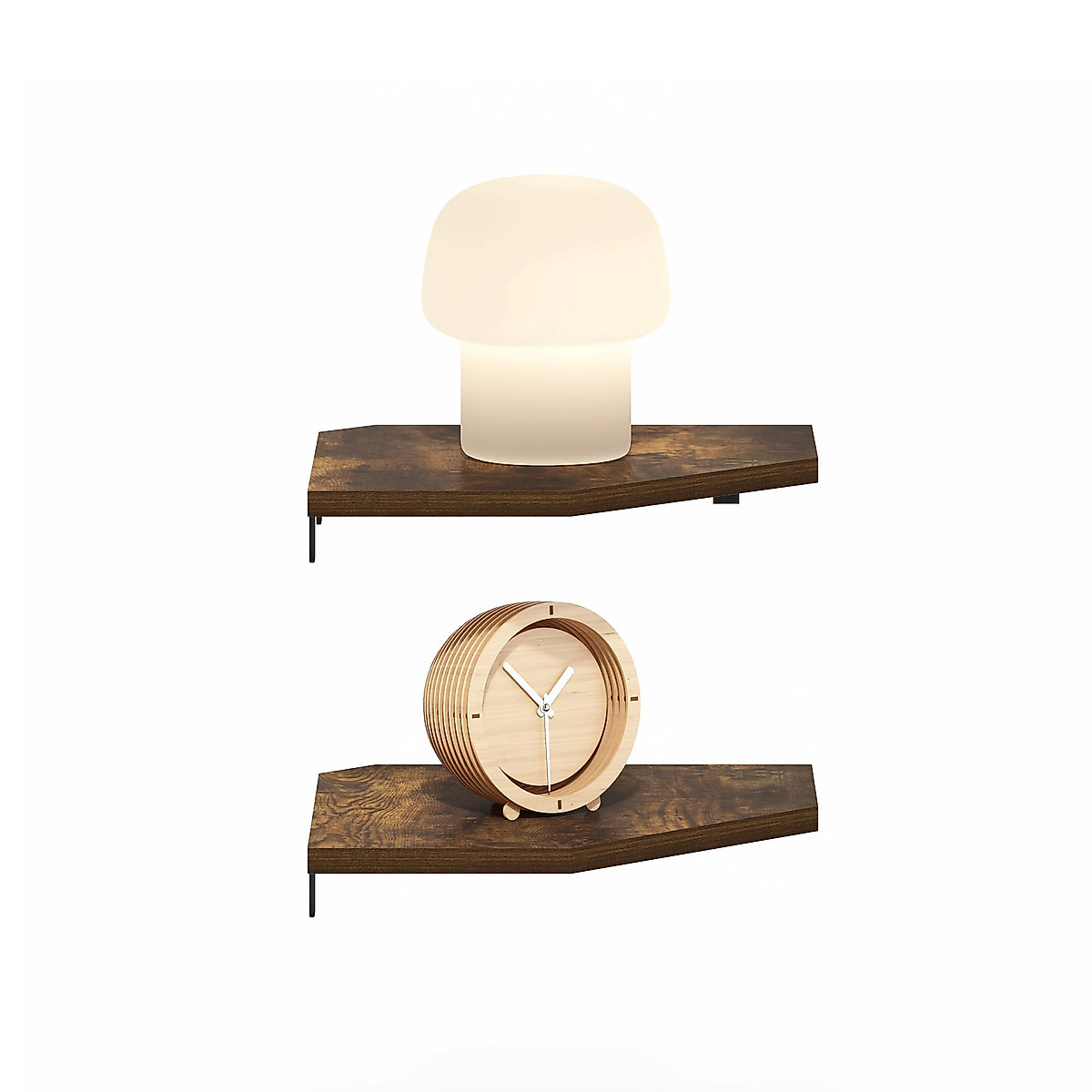 Furinno Rossi Hexagon Corner Floating Shelves, Wall Mount Display Shelf, Amber Pine, Set of 2