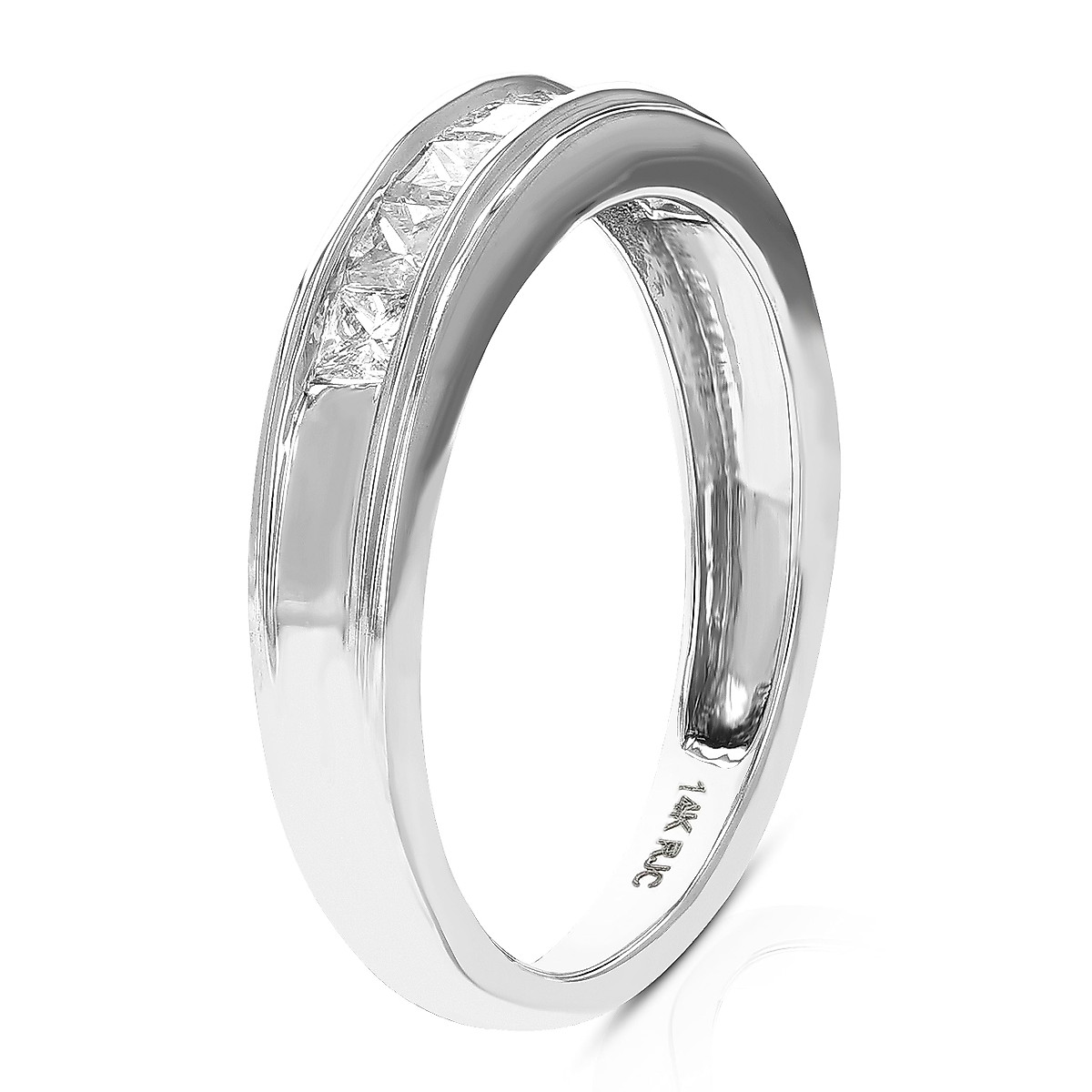 VIR JEWELS 1/2 carat (ctw) Diamond Wedding Anniversary Band for Women, Half Eternity Princess Cut Square Diamond Engagement Ring 14K White Gold 7 Stones Channel Set 0.50 cttw, Size 5.5