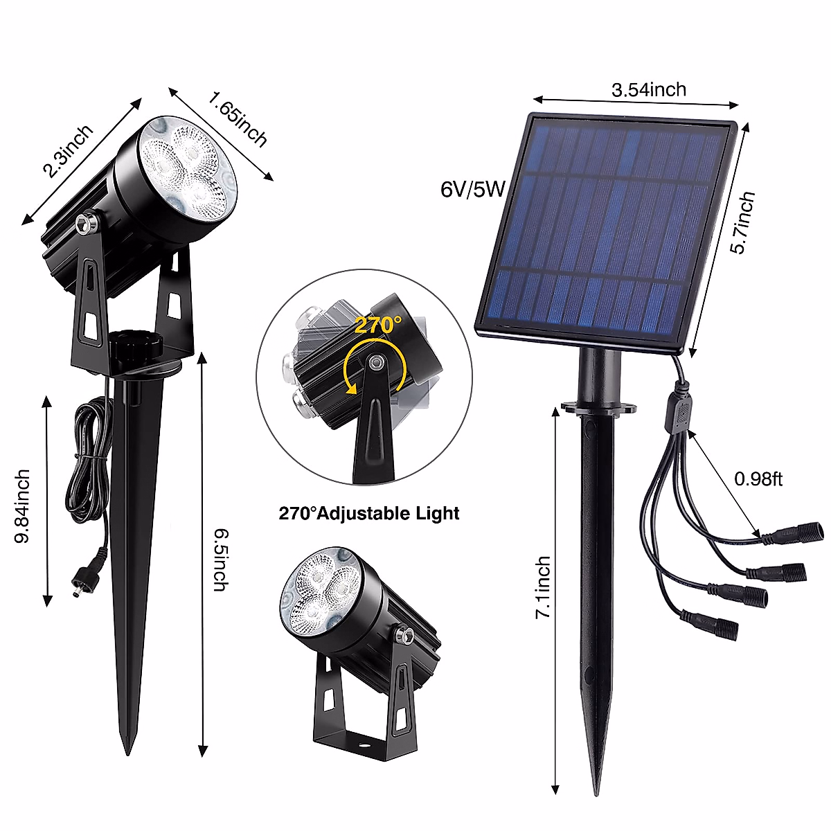 T-SUN Solar Landscape Spotlights Outdoor, Solar Powered Garden Spot Lights IP65 Waterproof Auto ON/Off Wall Lights for Lawn, Patio,Pool Area,Yard (6000K) (4 in-1)