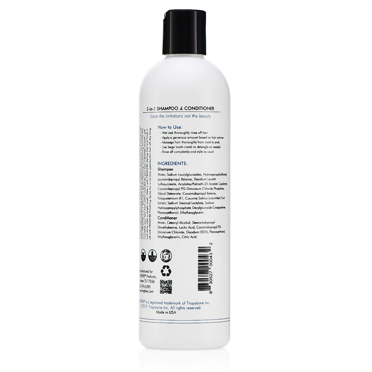 FRAGFRE 2 in 1 Shampoo and Conditioner 12 oz - Fragrance Free Conditioning Shampoo for Short to Medium Hairs - Color Safe Wash and Go - Sulfate Free Cleansing Conditioner for Sensitive Scalps (1 Pack)