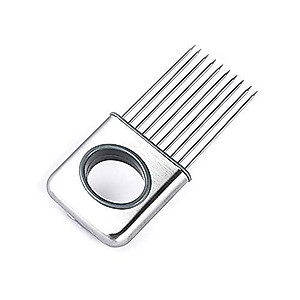 Hvanam Stainless Steel Onion Cut Holder Slicer With 10 Even Prong Easy Hold Vegetable To Cut Tomato Lemon Potatoes And Loosen Meat Kitchen Tools(Silver)