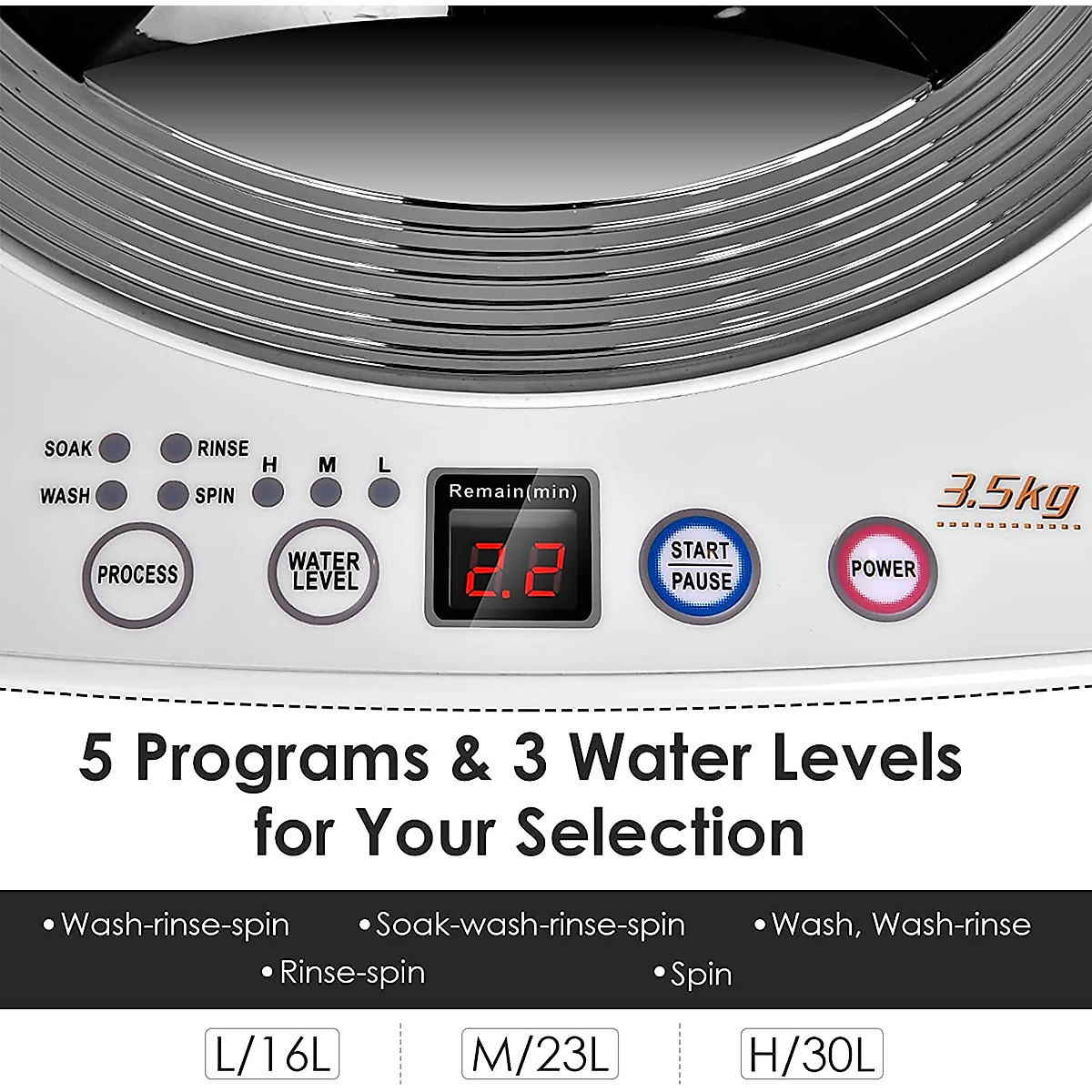 FUTADA Full Automatic Washing Machine, 8 Lbs Capacity Laundry Washer & Spin w/Drain Pump, Long Hose, Portable Compact Washing Machine for Camping, Dorms, Apartments