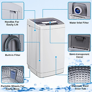 Outspurge Full Automatic Washer Machine,Portable Washing Machine for Household Use,0.9 Cu.Ft.Laundry Washer Spin with 10 Wash Programs& LED Display& Built-in Drain Pump,Ideal for RV,Camping