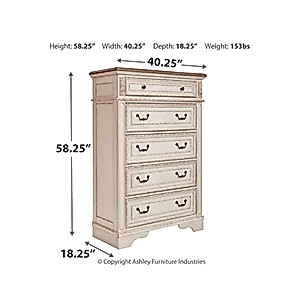 Signature Design by Ashley Realyn French Country Two Tone 5 Drawer Chest of Drawers, Chipped White
