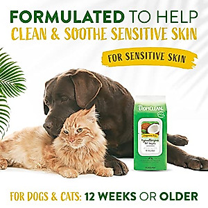 TropiClean Hypoallergenic Dog Wipes for Paws and Butt | Fragrance Free Dog Grooming Wipes | Safe for The Face | Puppy & Cat Friendly | 100 Count