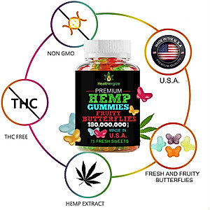 2PACK Hemp Gummies-Fresh Butterflies and Delicious Hemp Gummy Peach-for Sleep, Calm and Relax-Inflammation Natural Hemp Party-Made in USA