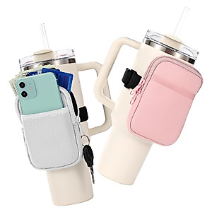 YINCL [2 Pcs] Water Bottle Pouch For Stanley - Gym Running Water Bottle Pouch for Stanley Cup 40oz Accessories Quencher Adventure & IceFlow 20/30oz with Pocket for Cards, Keys, Wallet, Earphone