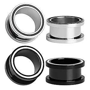 TBOSEN 2 pairs Stainless Steel Ear Plugs Black Gauges Stretching Screw Fit Tunnels Expander Piercing Jewelry
