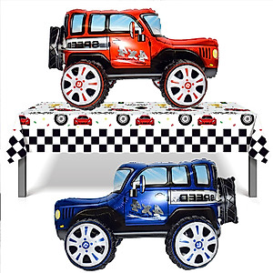Firot 2 Vehicles 25.5 inch Large 4D Car Foil Balloon Off Road Racing Car Toy Balloon Children Gifts Boys Birthday Party Decorations Kids Toys Party Supplies Cute Baby Shower Decorations
