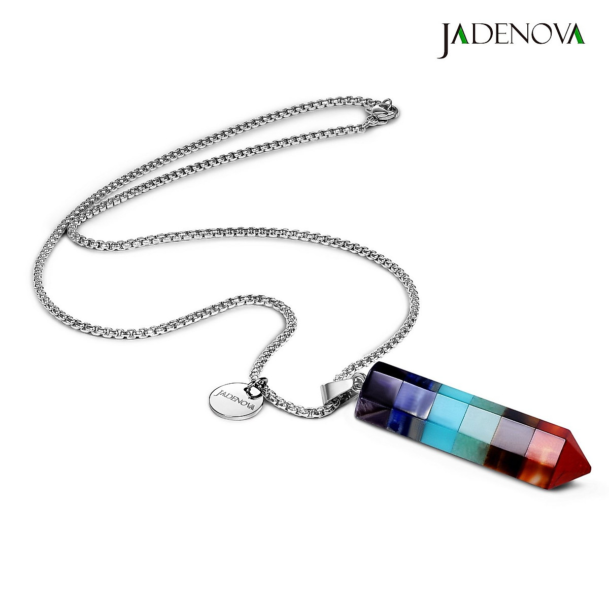JADENOVA 7 Chakra Necklace Pendant Hexgonal Energy Healing Gemstone Crystal Dowsing Divination Pendulum 18 Inches Stainless Steel Chain