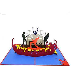 POP CARD EXPRESS Rock Band Pop Up Birthday Card - Happy Birthday Pop Up Card, Congratulations Card, Retirement - Music Teacher Gift, Musician, Student, Band Gift, Graduation (Rock Band Pop Up Card)