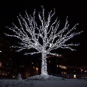 4-Pack 180FT Solar Lights Outdoor Waterproof, Super Bright 320 LED Solar Fairy Lights with 8 Lighting Modes, Green Wire Outdoor Solar Twinkle Lights for Xmas Tree Decoration (Cool White)