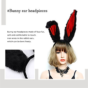 Bunny Ears Headbands Furry Rabbit Ear Headband Party Prom Cosplay Headwear Costume Hair Accessories for Women (Black)