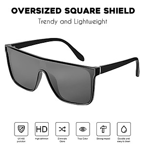 mosanana Polarized Square Sunglasses for Women Men, Oversized Trendy Designer Fashion Cool Big Large Wide Rectangular Black Shades MS52363