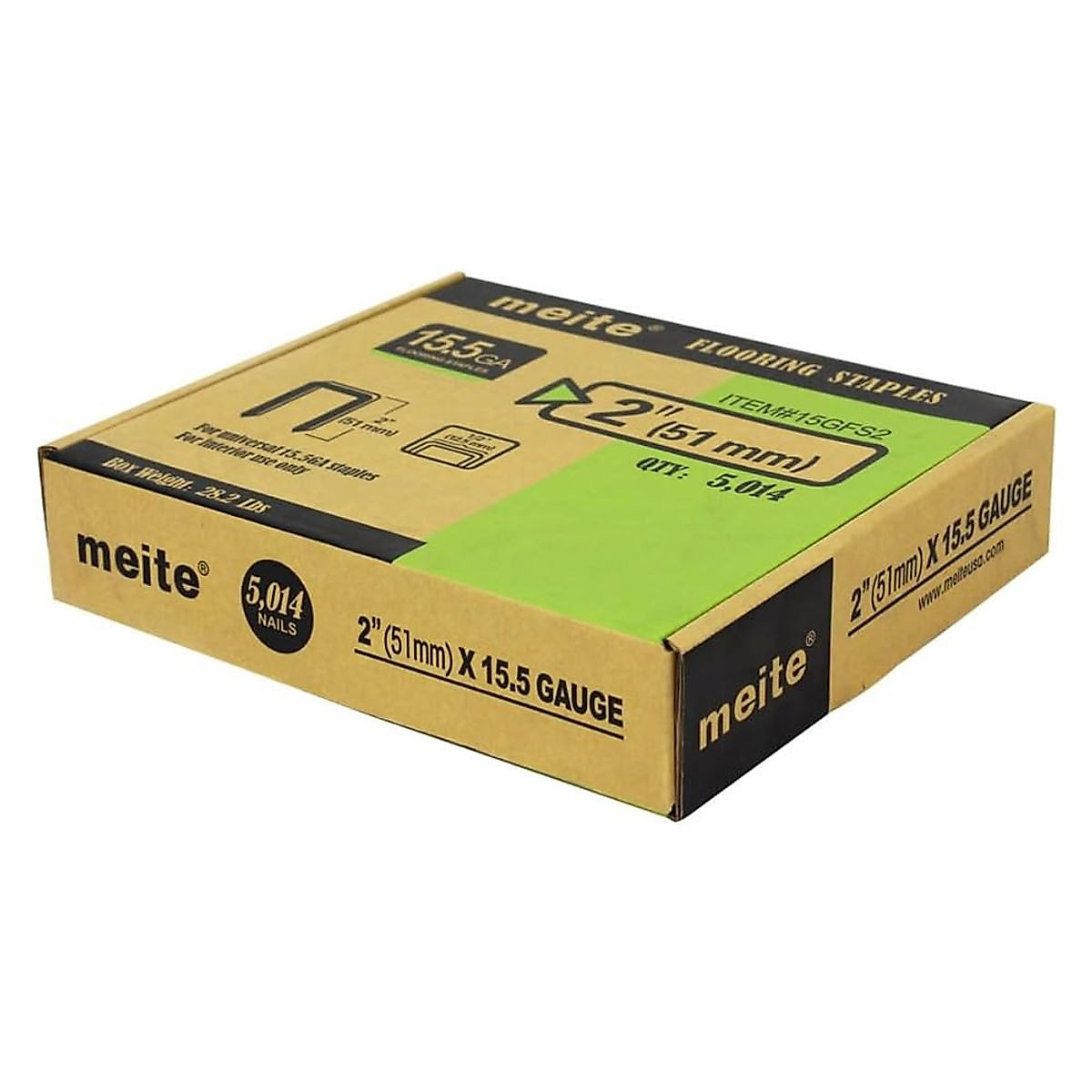 meite 15.5 Gauge Flooring Staples, 2-Inch Length 1/2-Inch Crown Hradwood Floor Staples Collated Galvanized Flooring Staples (5,014 Counts)