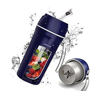 GREECHO Portable Blender, One-handed Drinking Mini Blender for Shakes and Smoothies, 12 oz Personal Blender with Rechargeable USB, Made with BPA-Free Material Portable Juicer, Space Blue