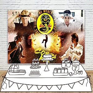 JMING Cobra Kai Poster Backdrop for Party Supplies 7x5ft Vinyl Cobra Kai Birthday Decorations Party Banner Dessert Table Room Wall Decor Photo Booth Studio Background Props