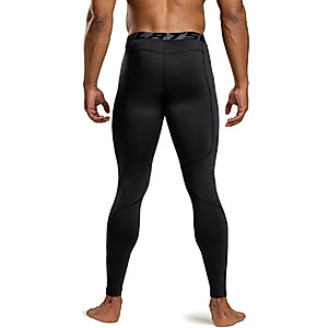 TSLA Men's Thermal Compression Pants, Athletic Sports Leggings & Running Tights, Wintergear Base Layer Bottoms, Heatlock Jet Black, Large