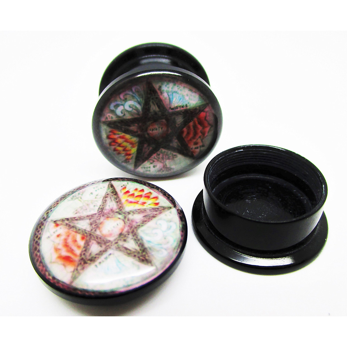 Pierced Republic Elemental Pentagram Ear Plugs - Acrylic Screw-On - 8 Sizes - *Pair* (0 Gauge (8mm))