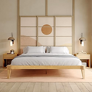 Bme Chalipa 14” King Bed Frame - Solid Wood Platform Bed - Japanese Joinery Bed Frame - Wood Slat Support - No Box Spring Needed - Easy Assembly - Minimalist & Modern Style, Golden Natural