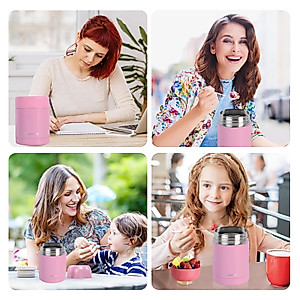KeyzzAut Insulated Food Container 12oz Vacuum Insulated Food Jar Soup Thermo for Hot and Cold Food Kids Leak-Proof Stainless Steel Lunch Box Food Lunch Container (Pink)